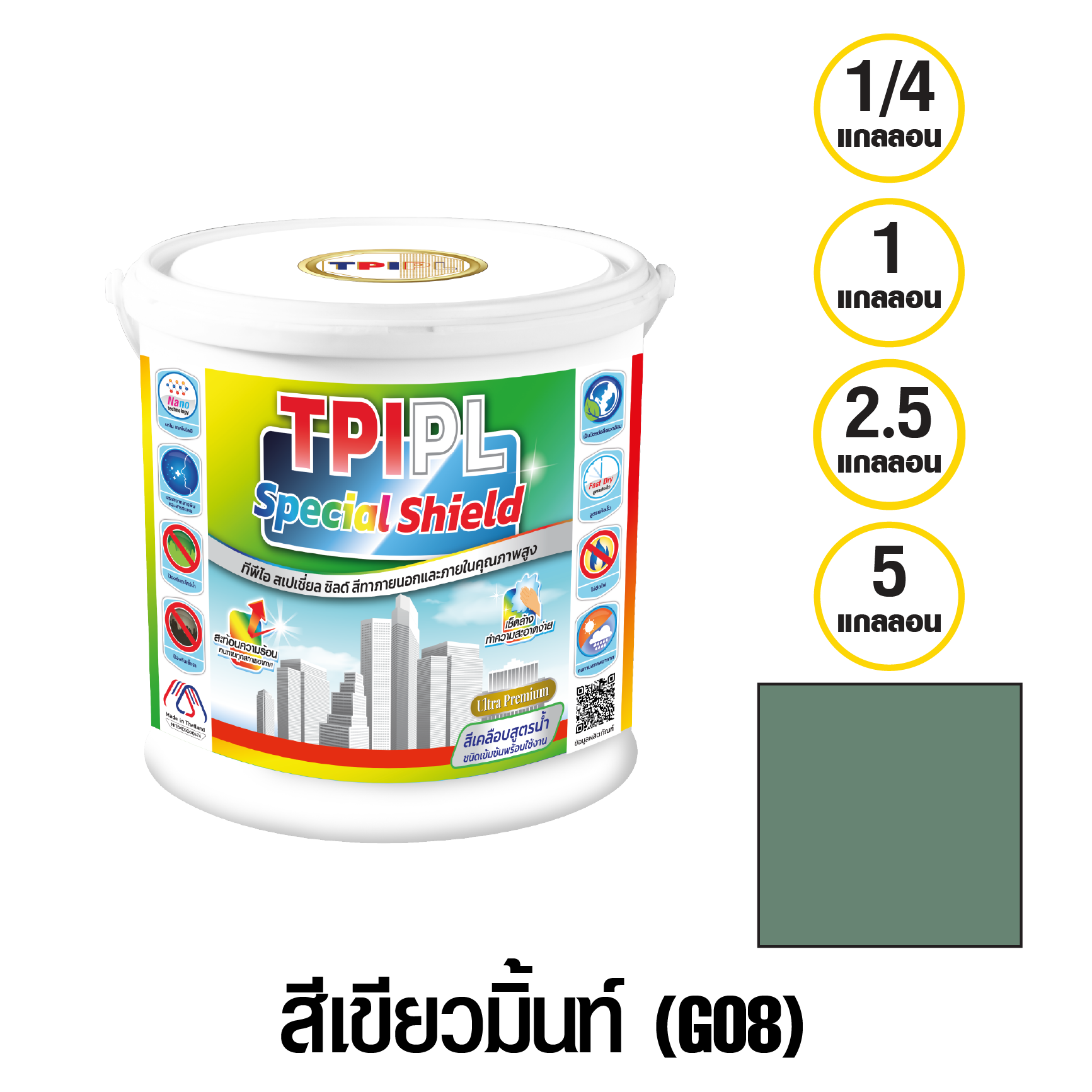 สีทาผนังภายในและภายนอก รุ่น Special Shield (NP101S) สีเขียวมิ้นท์ (G08 ...